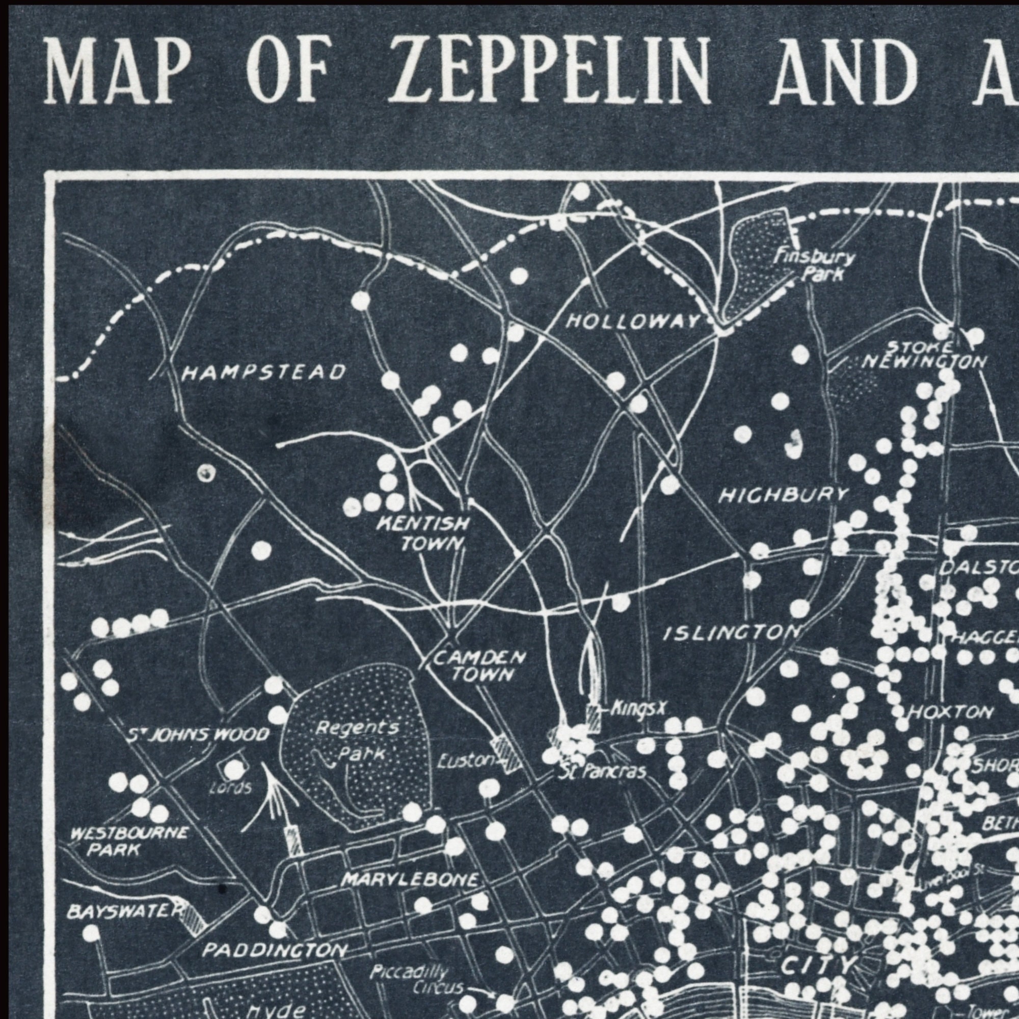 World War I Map | Zeppelin and Aeroplane Bombs on London 1919 ...