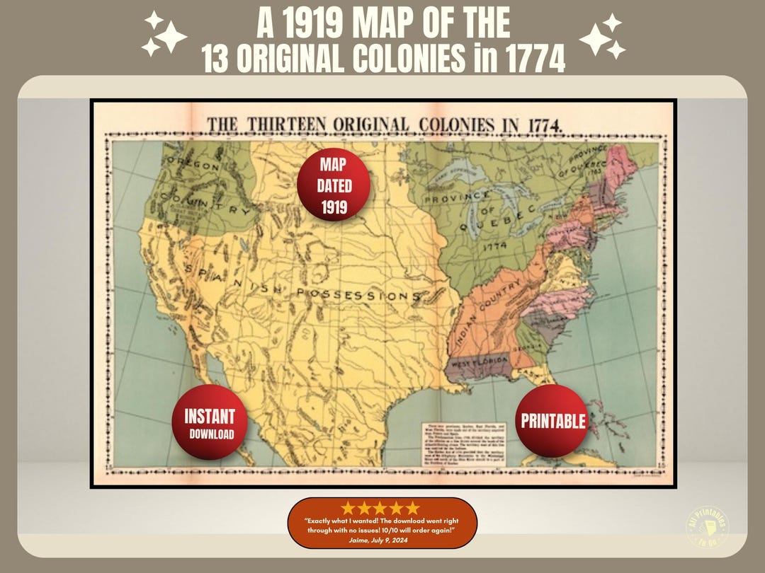 1774 Map of 13 Original Colonies - Vintage Cartography Art (digital ...