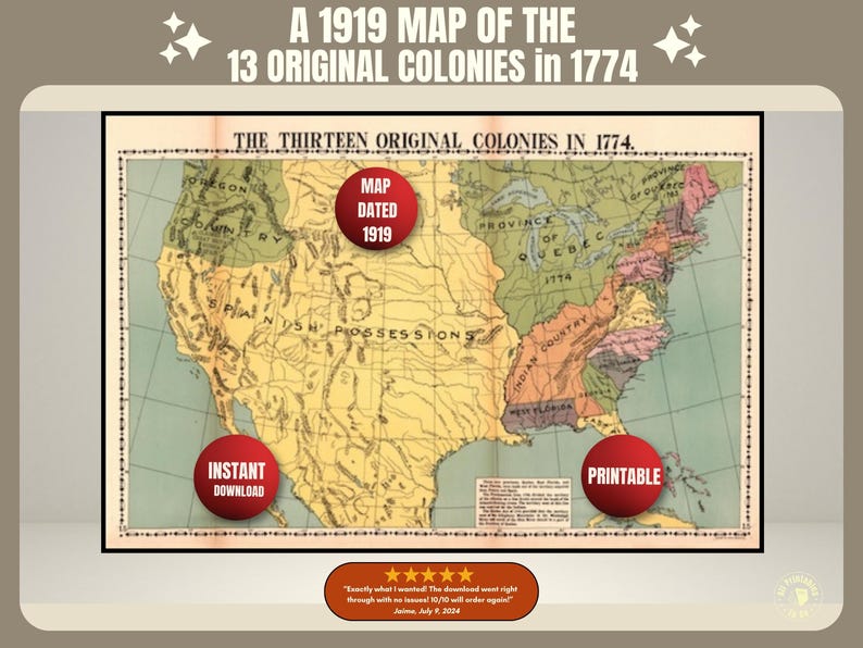 1774 Map of 13 Original Colonies - Vintage Cartography Art (digital ...