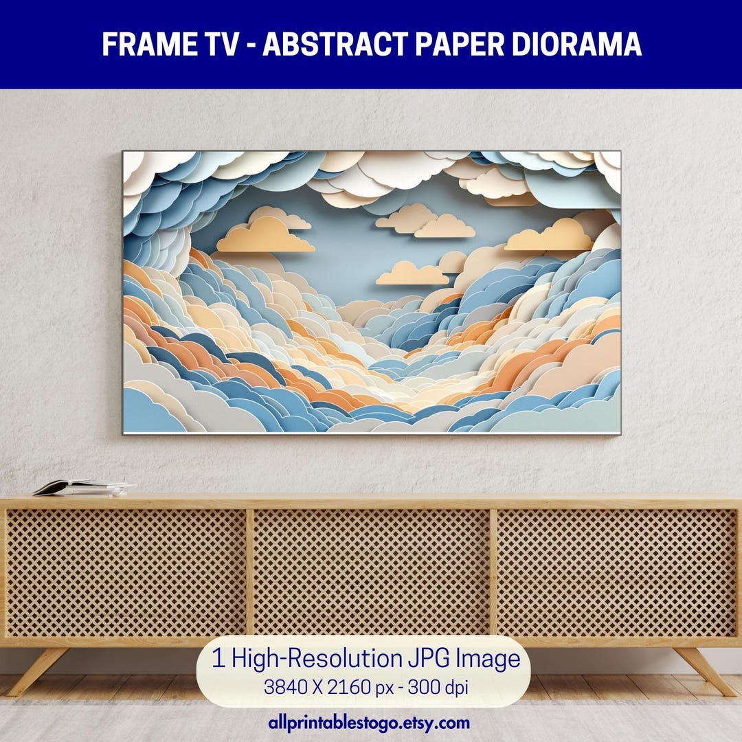 Pastel Blue and Orange Frame TV Art | 3D Paper Cloud Diorama | Minimal ...