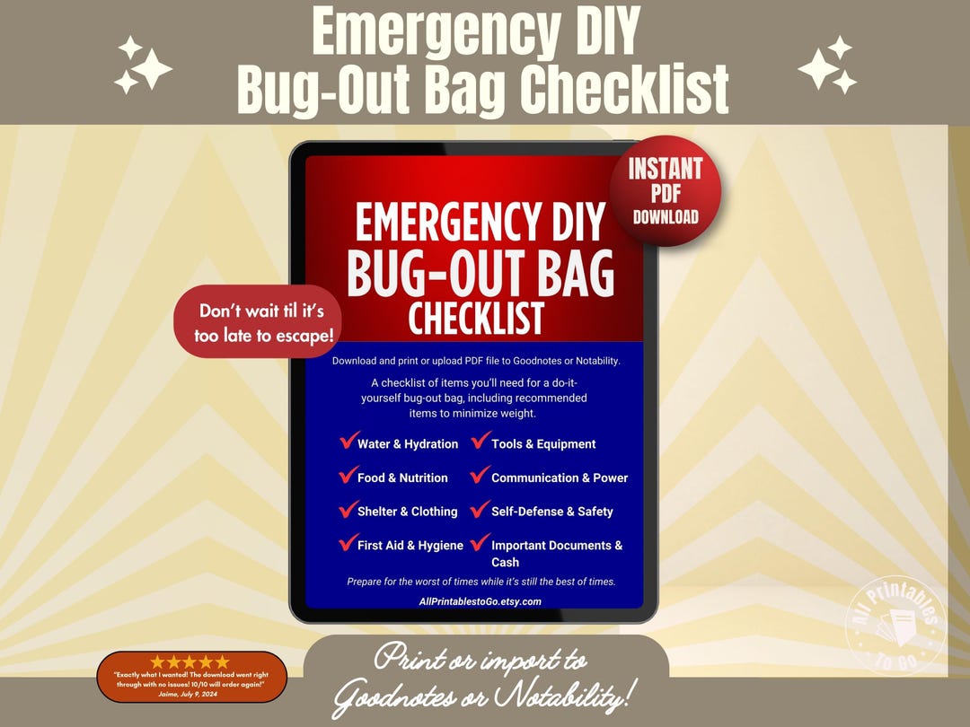 Emergency Bug Out Bag Checklist: DIY Survival Kit (PDF) - Etsy