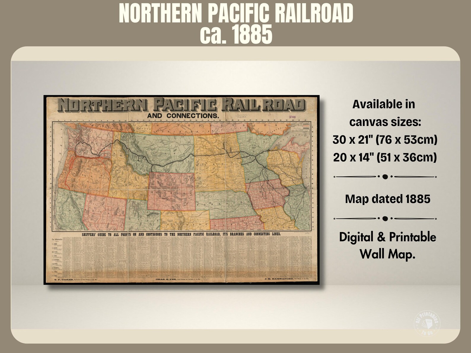Printable Northern Pacific Railroad and Connections Map Ca. 1885, Old ...