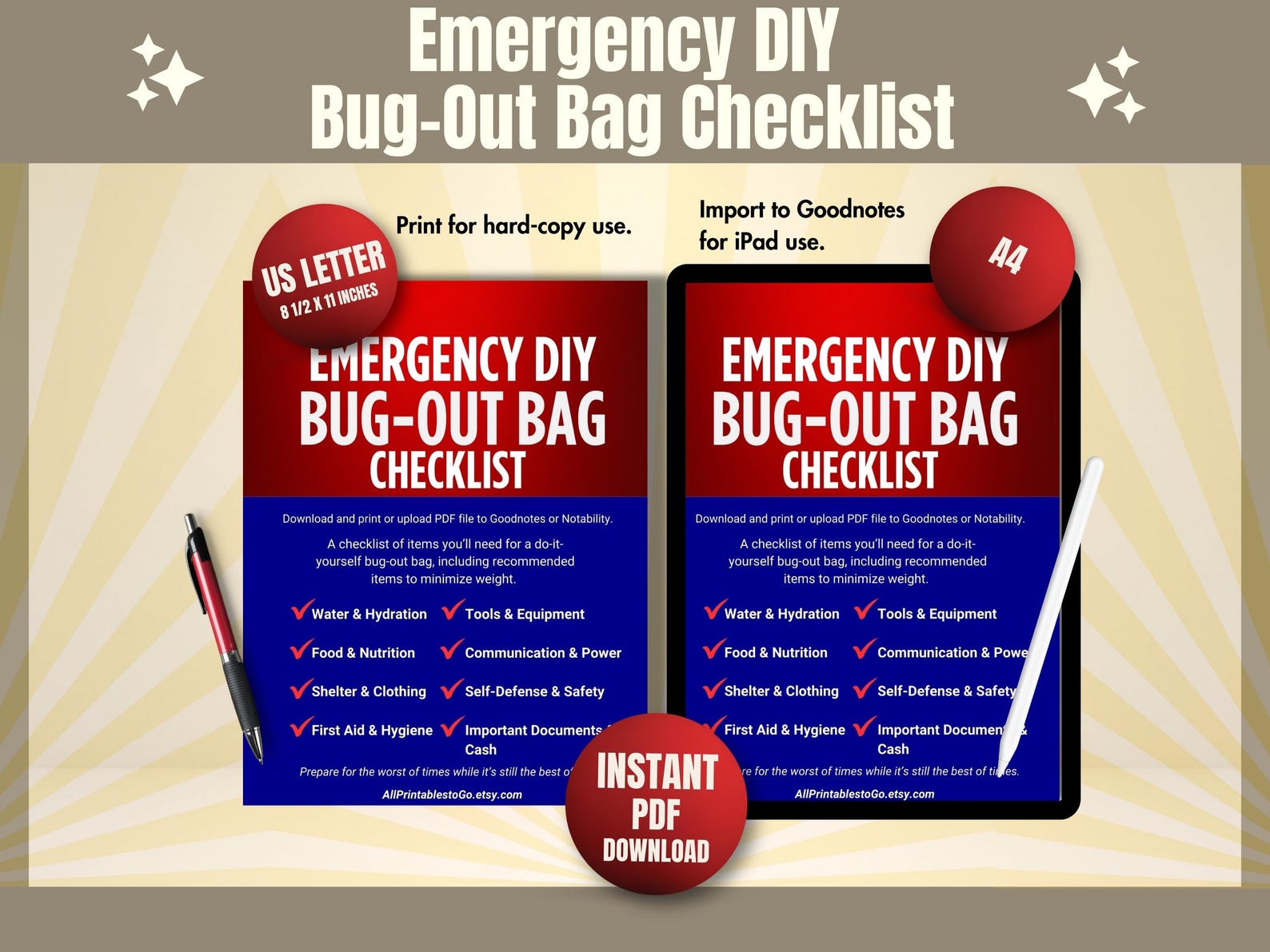Emergency Bug Out Bag Checklist: DIY Survival Kit (PDF) - Etsy