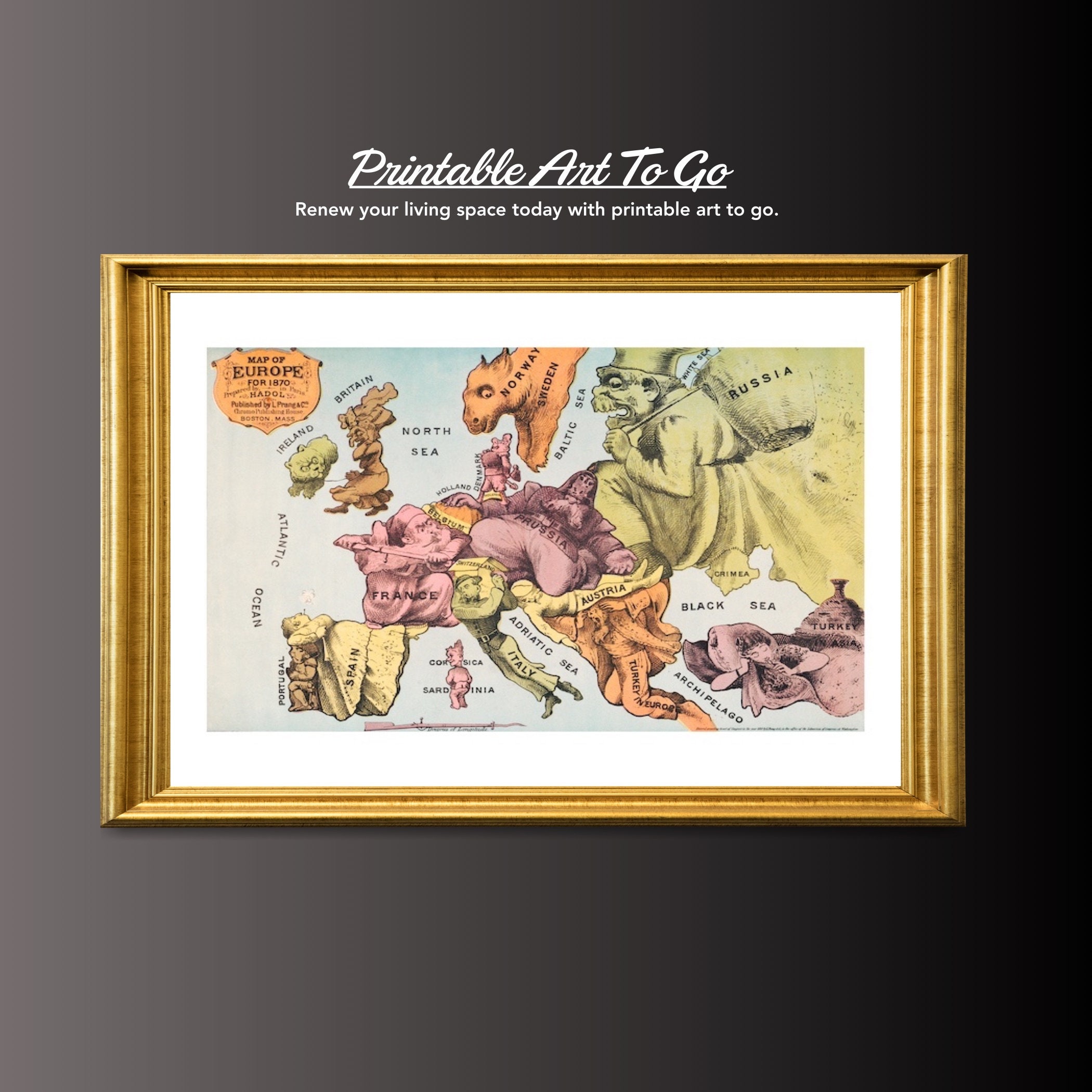 Printable 1870 Satirical Map of Europe by Paul Hadol Old World Maps Art ...