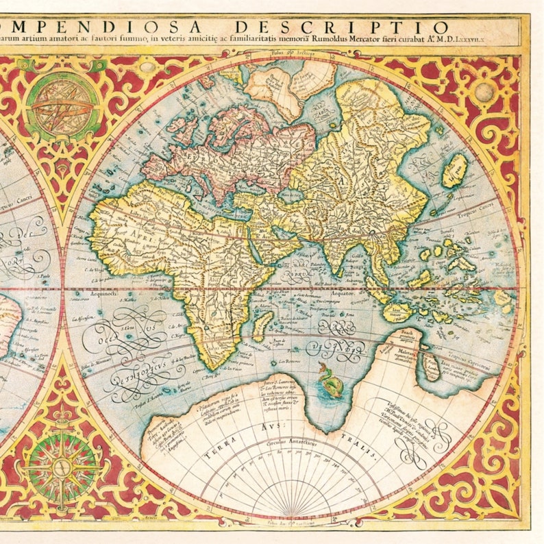 Printable 1587 World Map, Antique Map, Printable Old World Map ...
