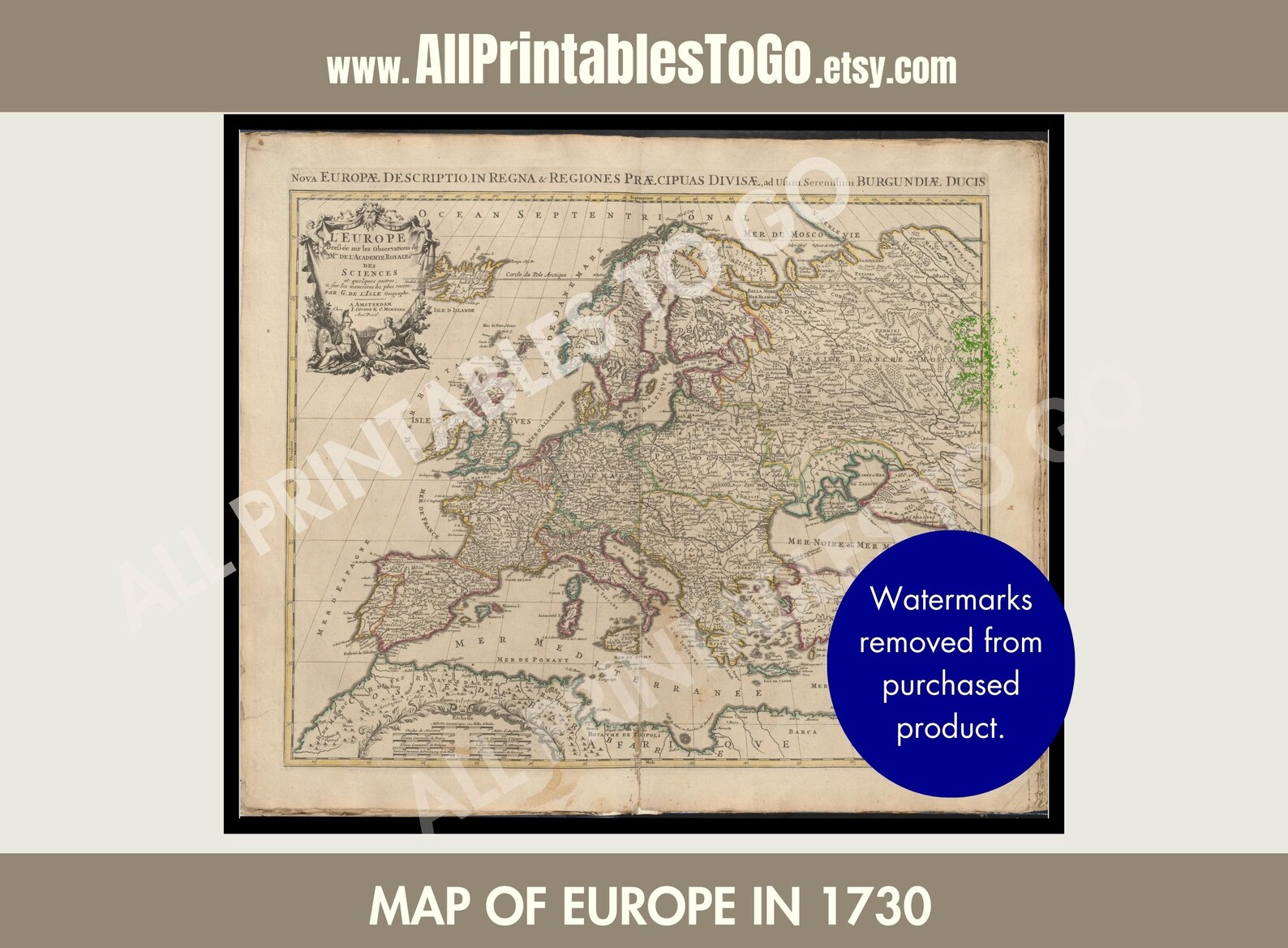 Printable Map of Europe Ca. 1730, Historical Map of Europe, Printable ...