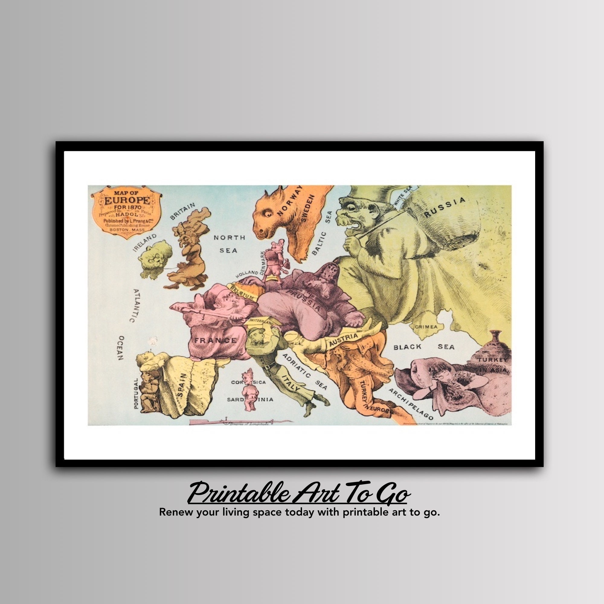 Printable 1870 Satirical Map of Europe by Paul Hadol | Old World Maps ...
