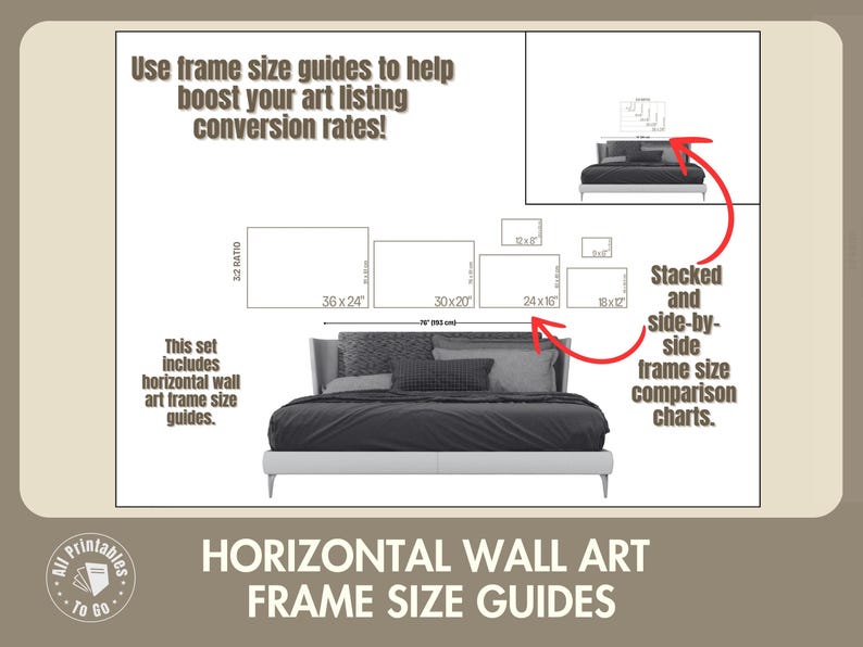 Horizontal Frame Size Guide Mockup: Wall Art Comparison (digital ...