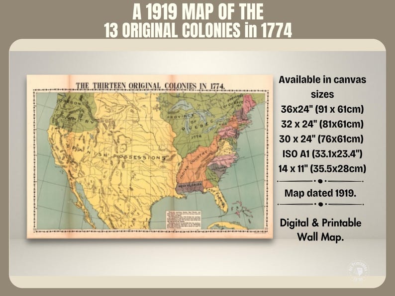 1774 Map of 13 Original Colonies - Vintage Cartography Art (digital ...