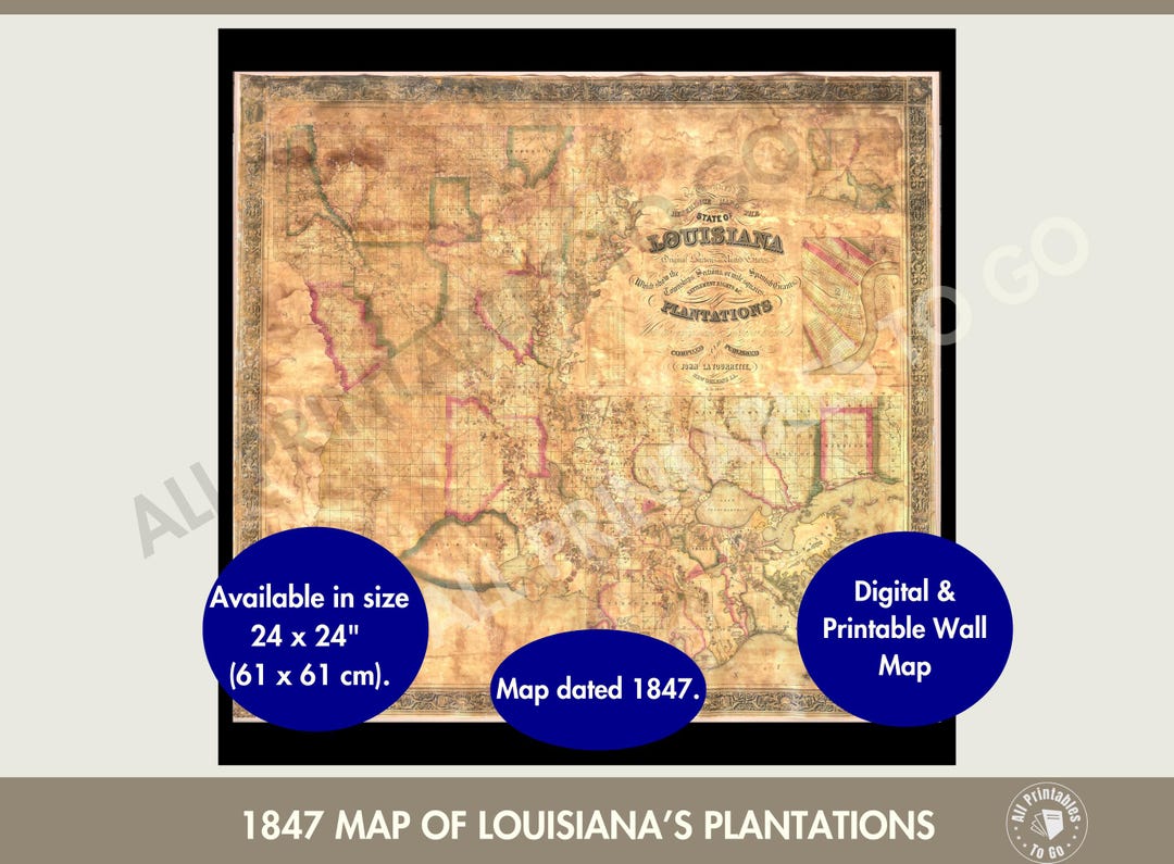 Printable Map of Louisiana and Its Plantations (1847), Downloadable Map ...
