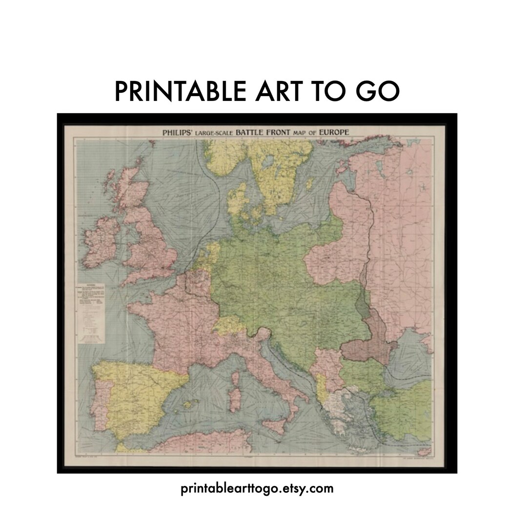 Printable 1916 Battle Front Map of Europe World War I Battle Map World ...