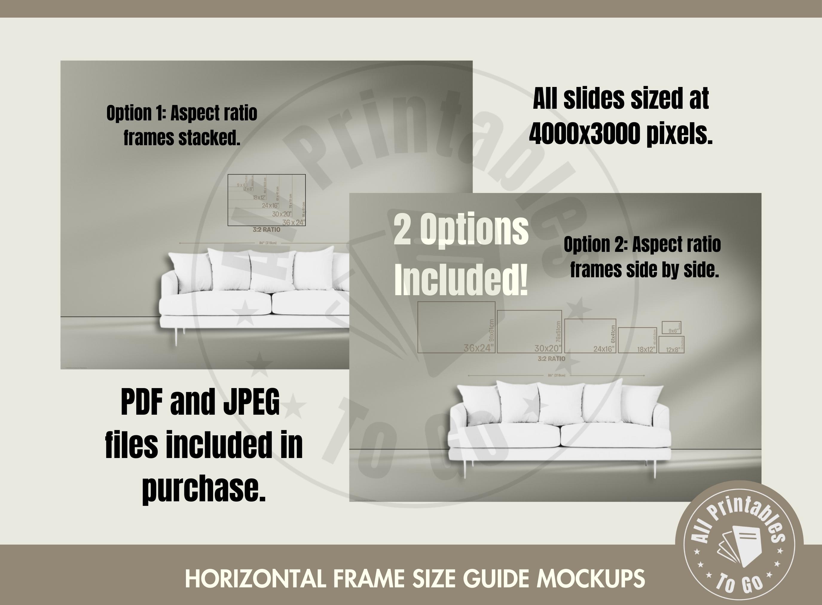 Horizontal Frame Size Mockups, Landscape Canvas Size Guide, Aspect ...