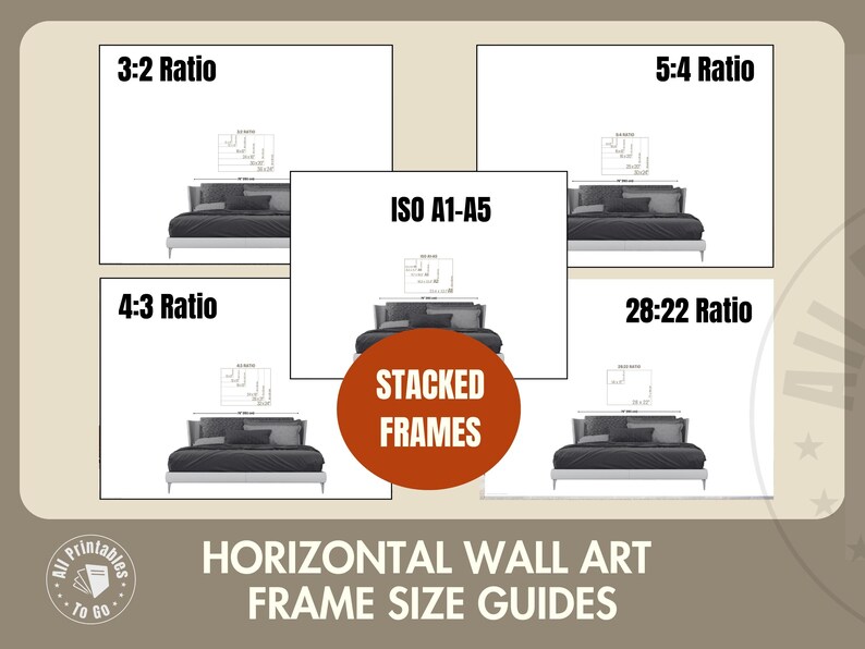 Horizontal Frame Size Guide Mockup: Wall Art Comparison (digital ...