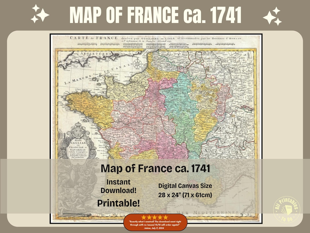 Map of France in 1741, Vintage Map of France in Poster Size, Maps for ...