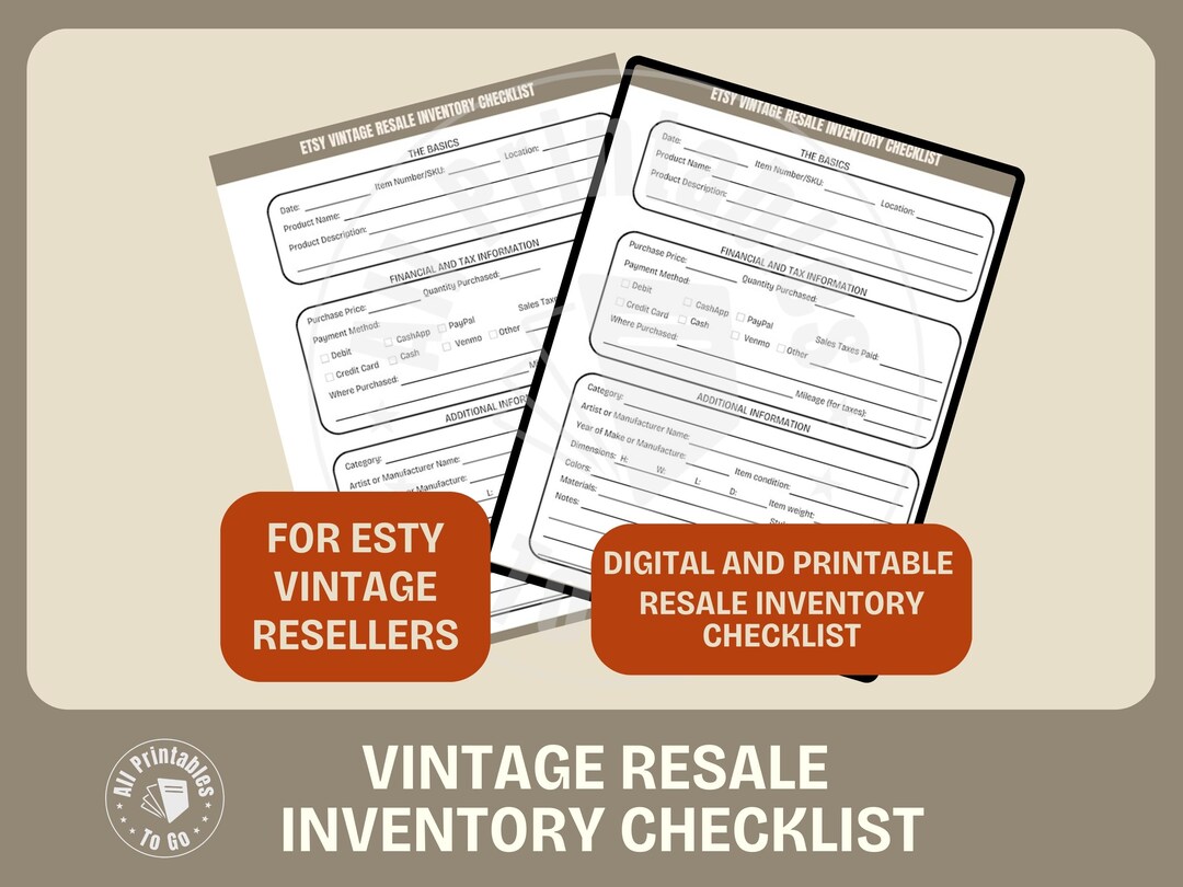 Vintage Resale Inventory Checklist: Printable Tracker (US Letter & A4 ...