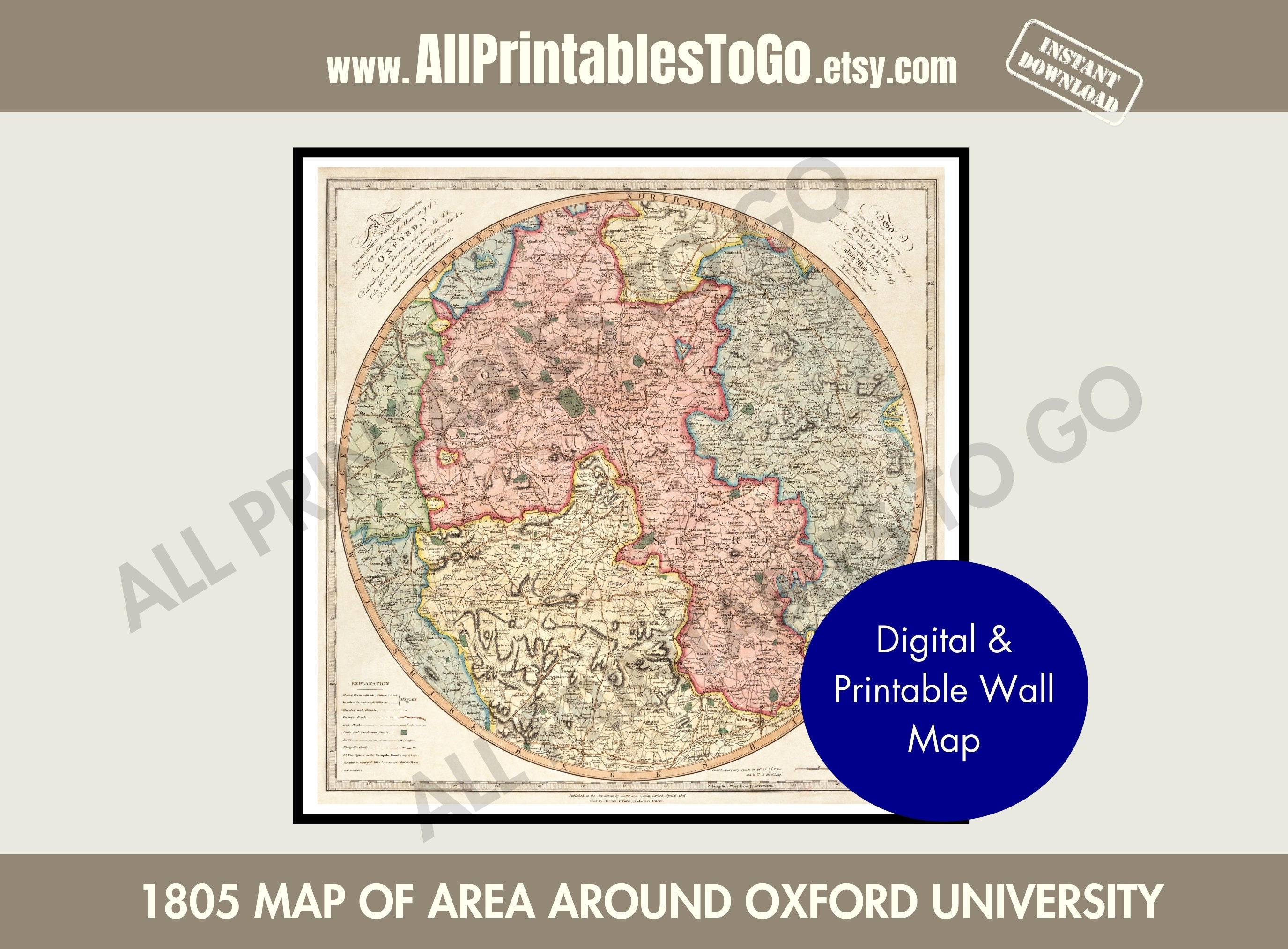 Printable Oxford University (england) Area Map From 1805, Antique Maps of England, English ...