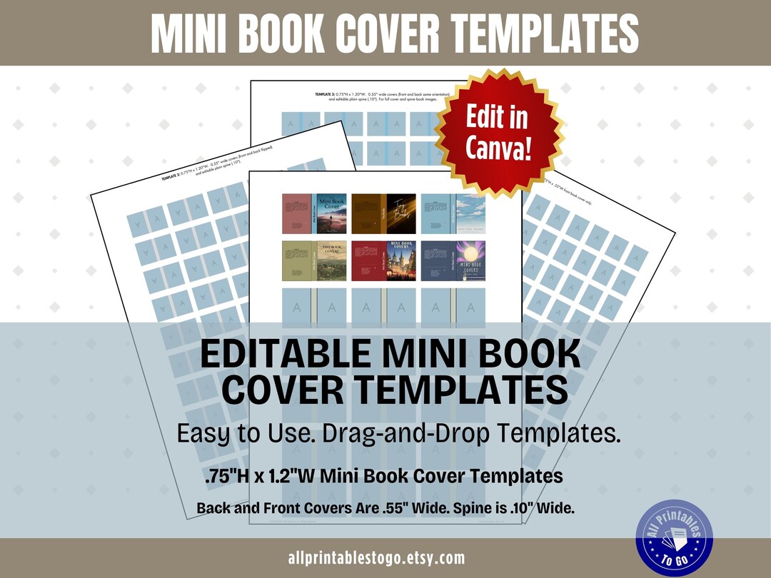 Printable Mini Book Cover Templates .75h X 1.20w, Edit in Canva, TBR ...