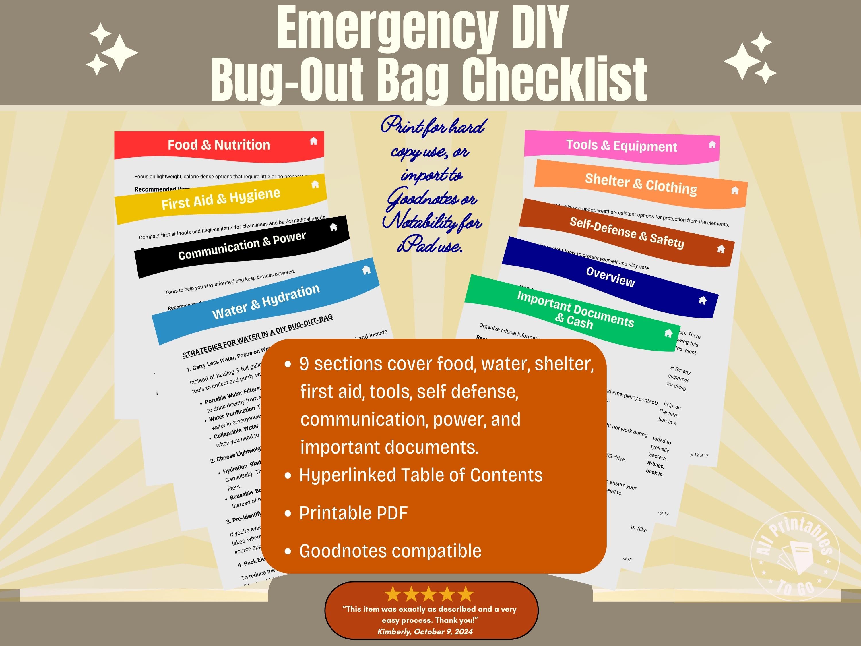 Emergency Bug Out Bag Checklist: DIY Survival Kit (PDF) - Etsy