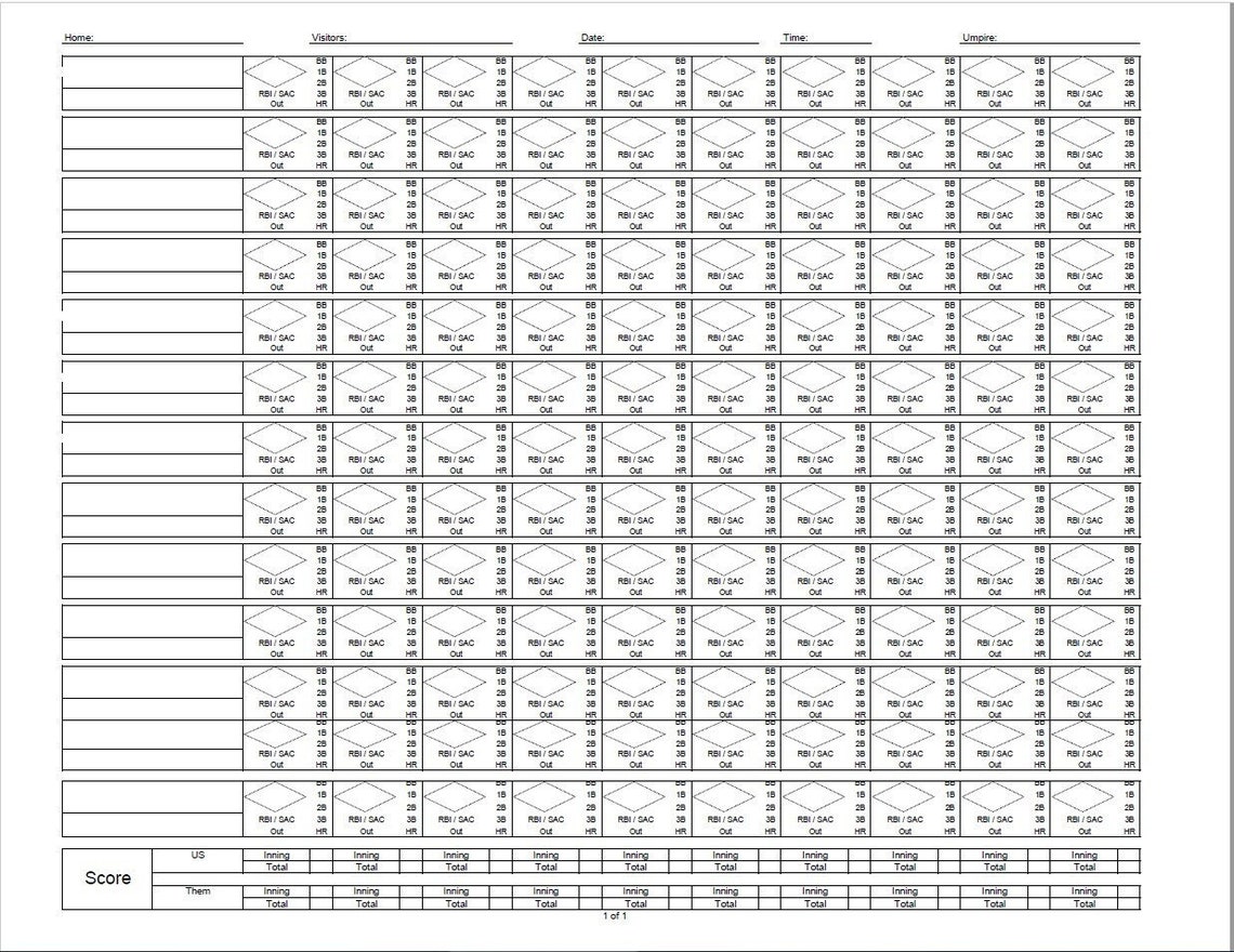 Baseball / Softball Scoresheet - Etsy