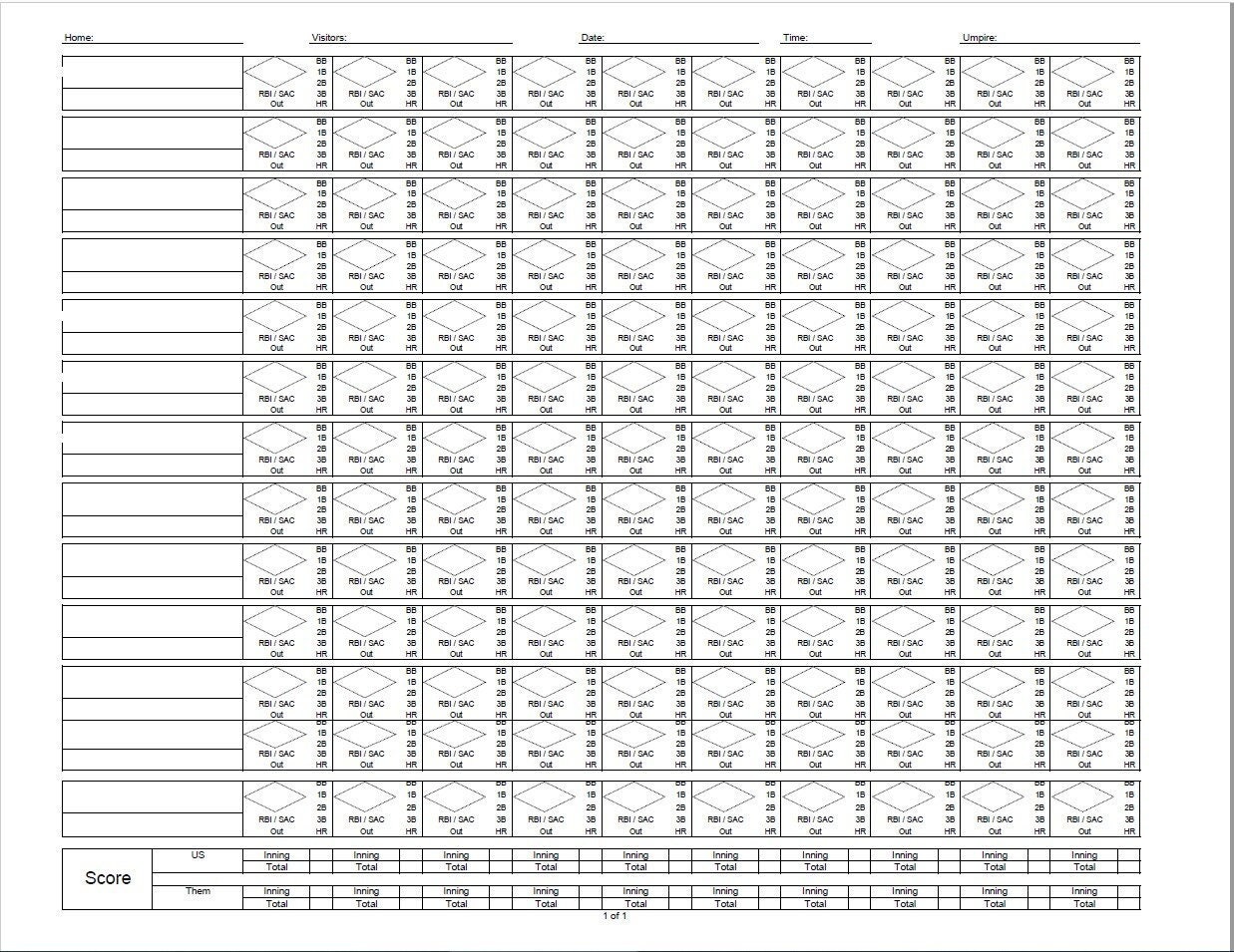 Baseball / Softball Scoresheet - Etsy