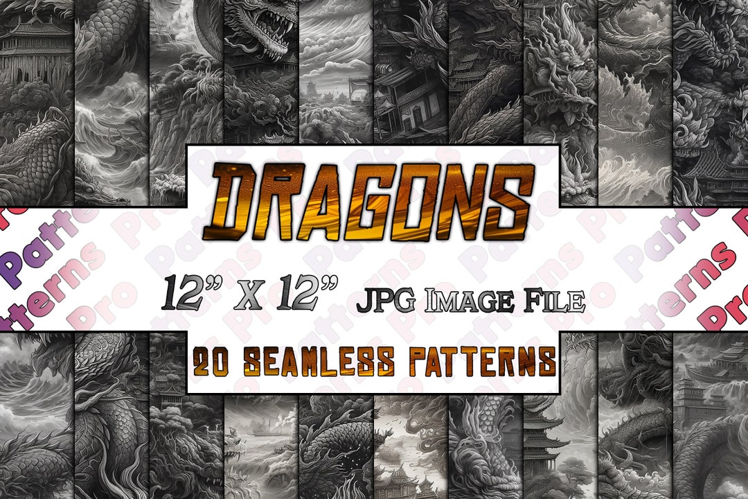 20 Dragons Seamless Digital Pattern Dragons Background Printable ...