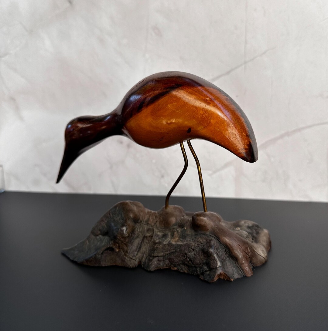 1970s Carved Walnut Wood Sandpiper Crane Sculpture Unsigned - Etsy
