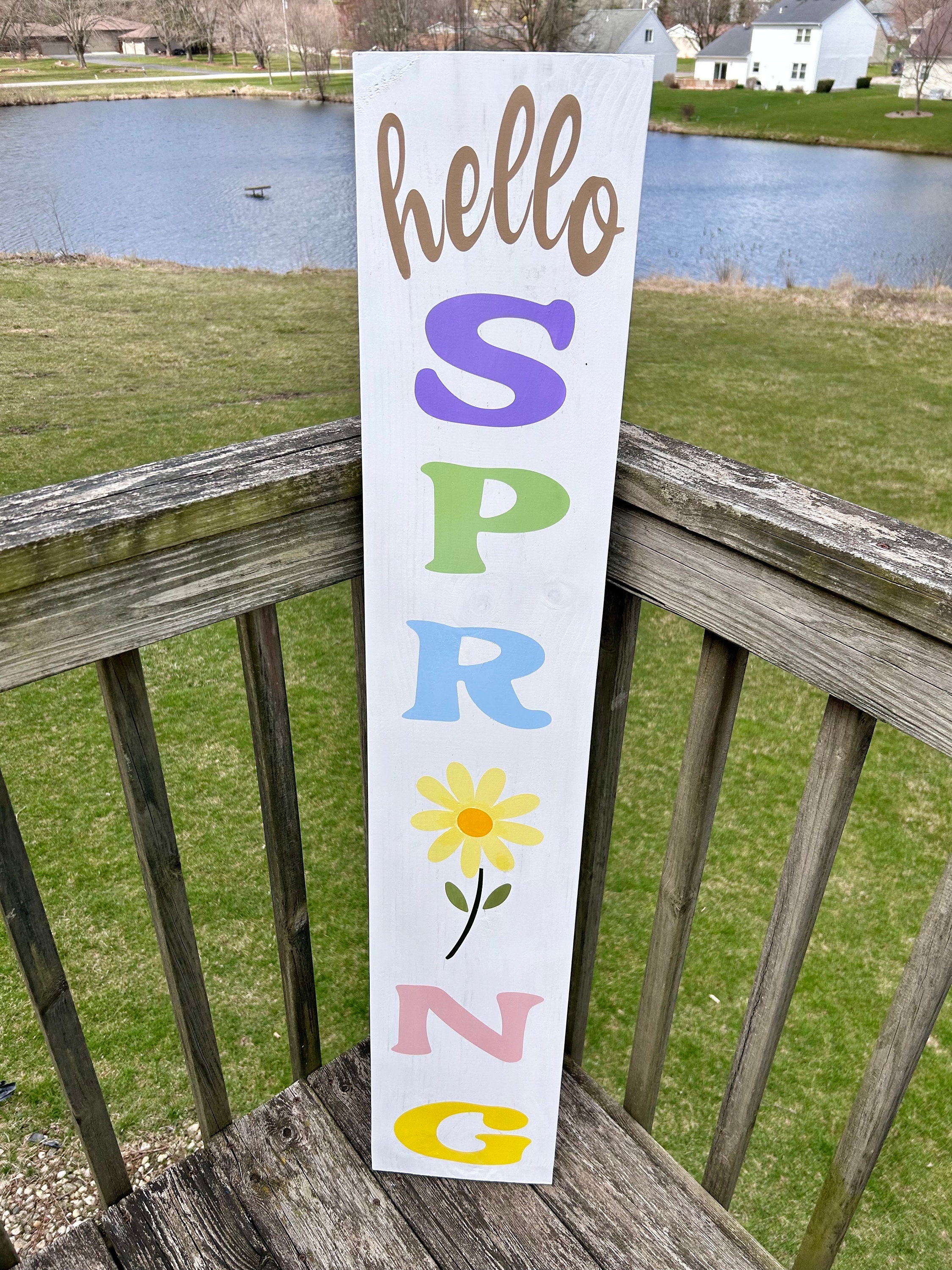 Spring Porch Sign, Rustic Wood Spring Sign, Outdoor Welcome Sign ...