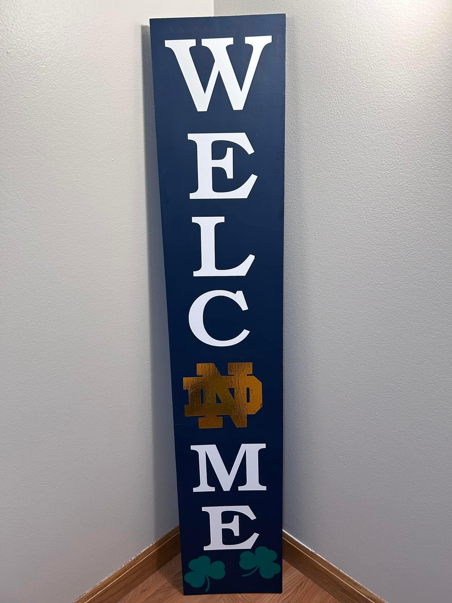 Notre Dame Welcome Porch Sign, Fighting Irish Wood Sign, Navy Blue ...