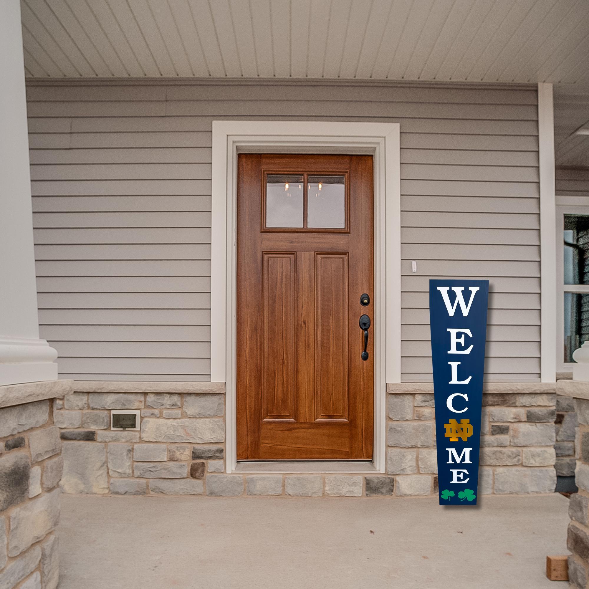 Notre Dame Welcome Porch Sign, Fighting Irish Wood Sign, Navy Blue ...