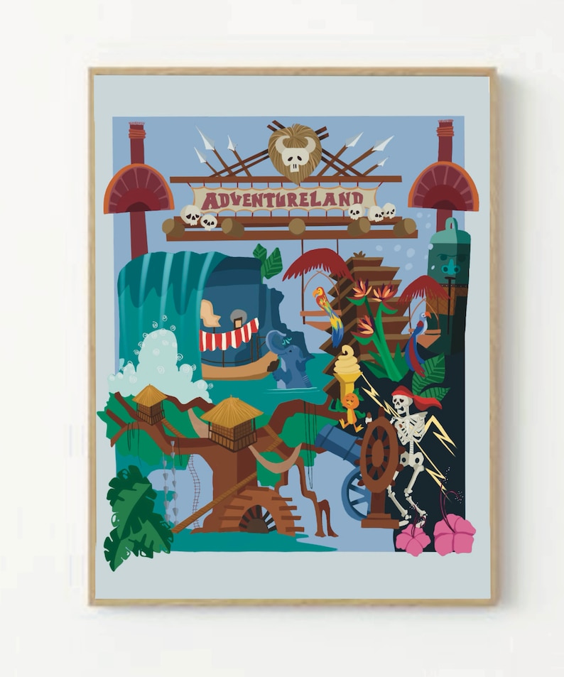 Icons of Adventureland Print - Walt Disney World Disneyland Jungle ...