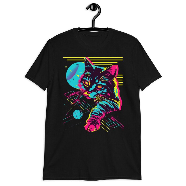 Retro Neon Cat Graphic T-shirt: Vibrant Unisex Tee - Etsy