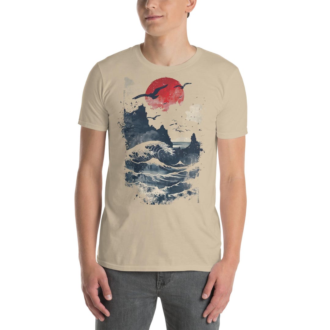 Japanese Wave T-shirt – Unisex Red Sun and Ocean Graphic Tee – Perfect ...