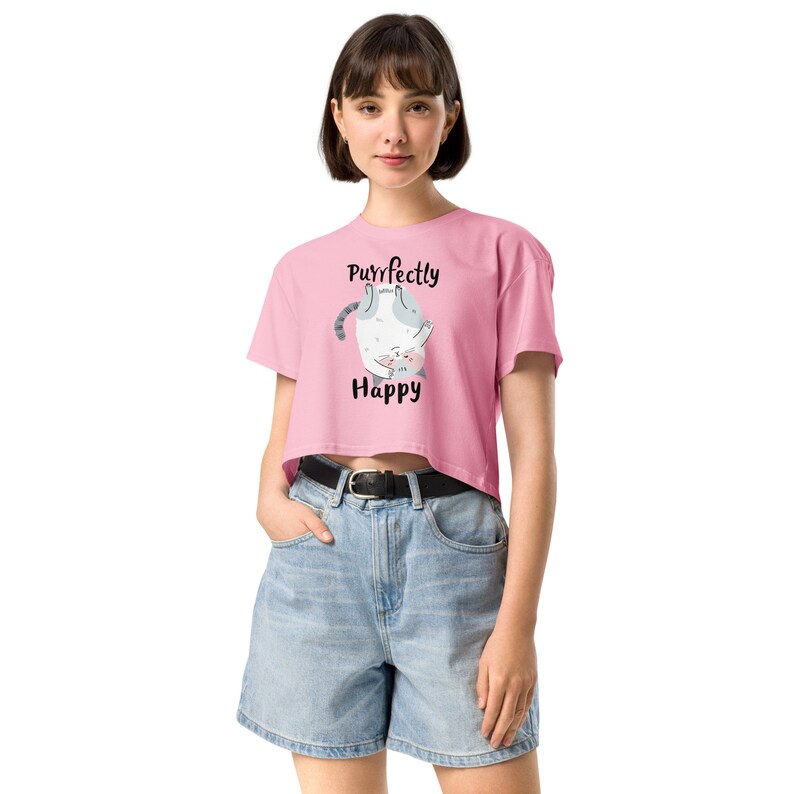 Purrfectly Happy Cat Crop Top | Cute Cat Lover Tee | Adorable Kitty ...