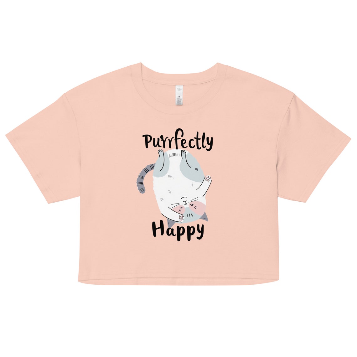 Purrfectly Happy Cat Crop Top Cute Cat Lover Tee Adorable Kitty Graphic ...