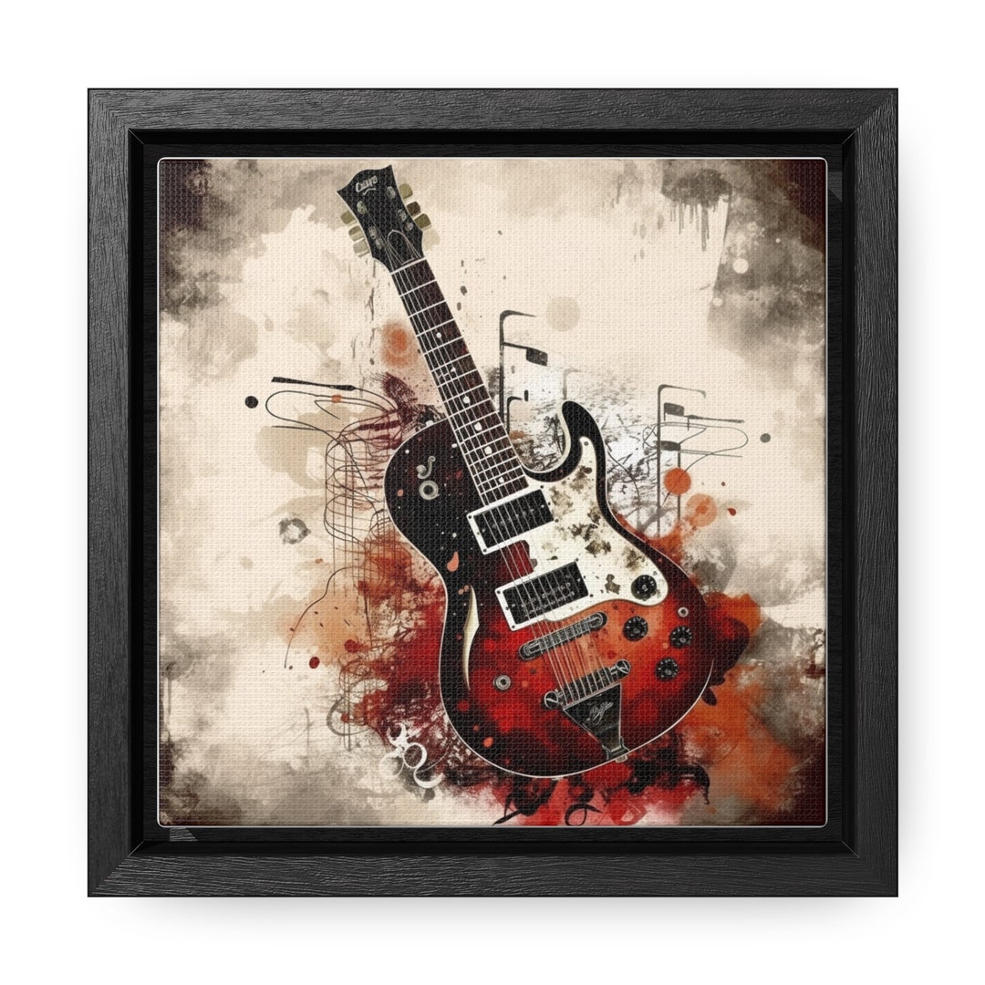 Abstract Guitar Wall Art Vibrant Red and Black Music Decor, Square ...