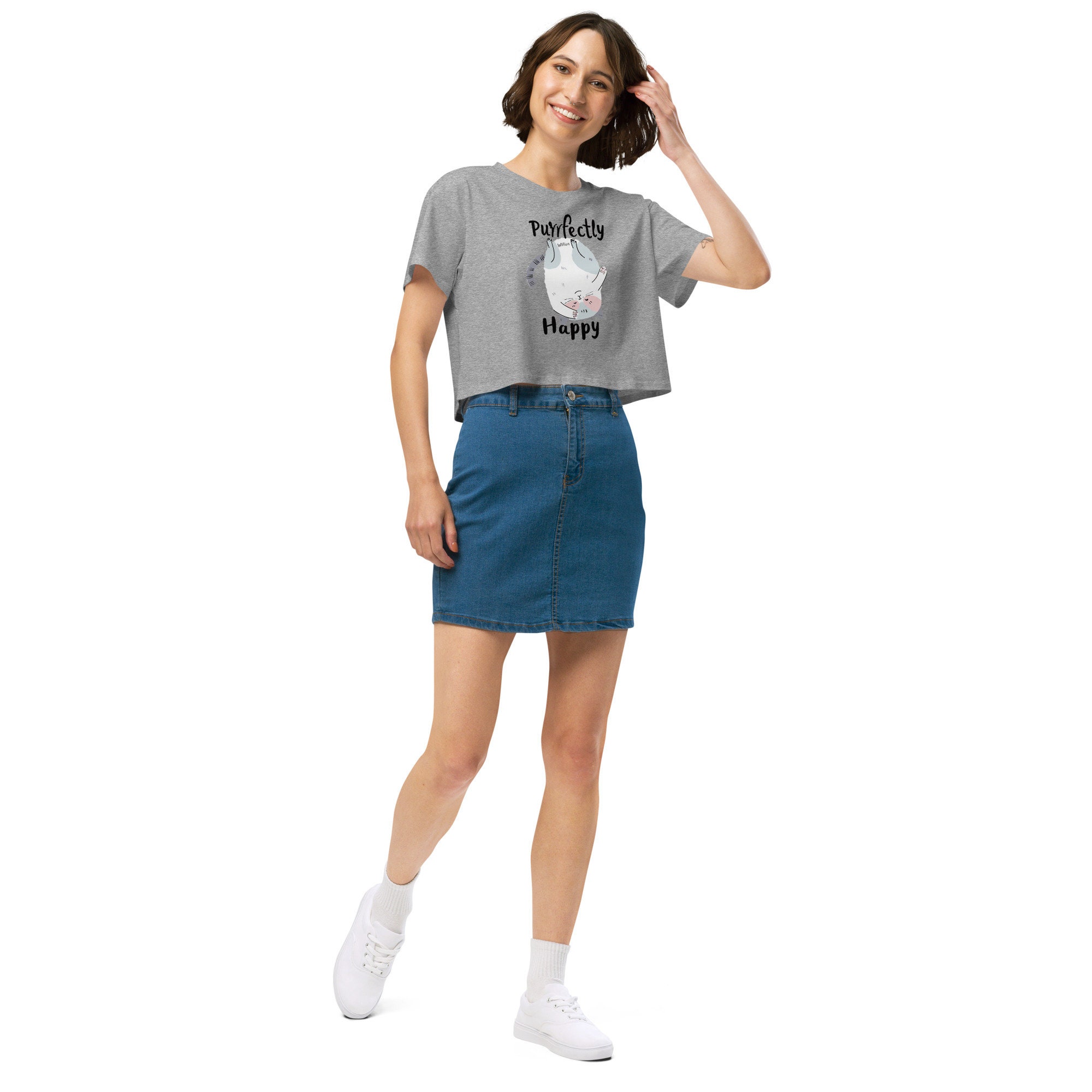 Purrfectly Happy Cat Crop Top | Cute Cat Lover Tee | Adorable Kitty ...