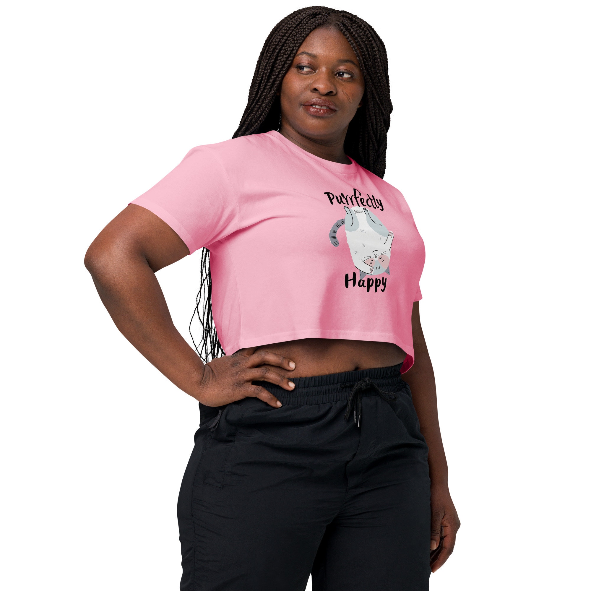 Purrfectly Happy Cat Crop Top | Cute Cat Lover Tee | Adorable Kitty ...