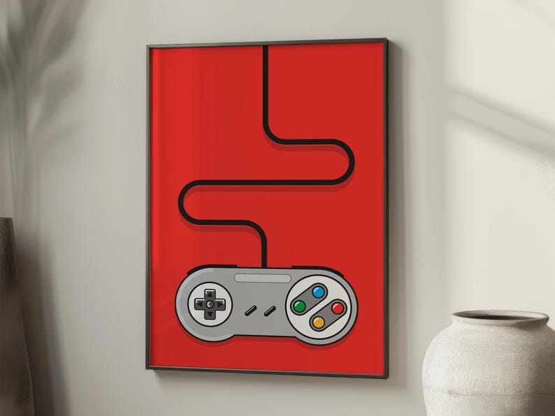 Retro Controller Print Gaming Print Video Games Print Gaming Wall Art ...