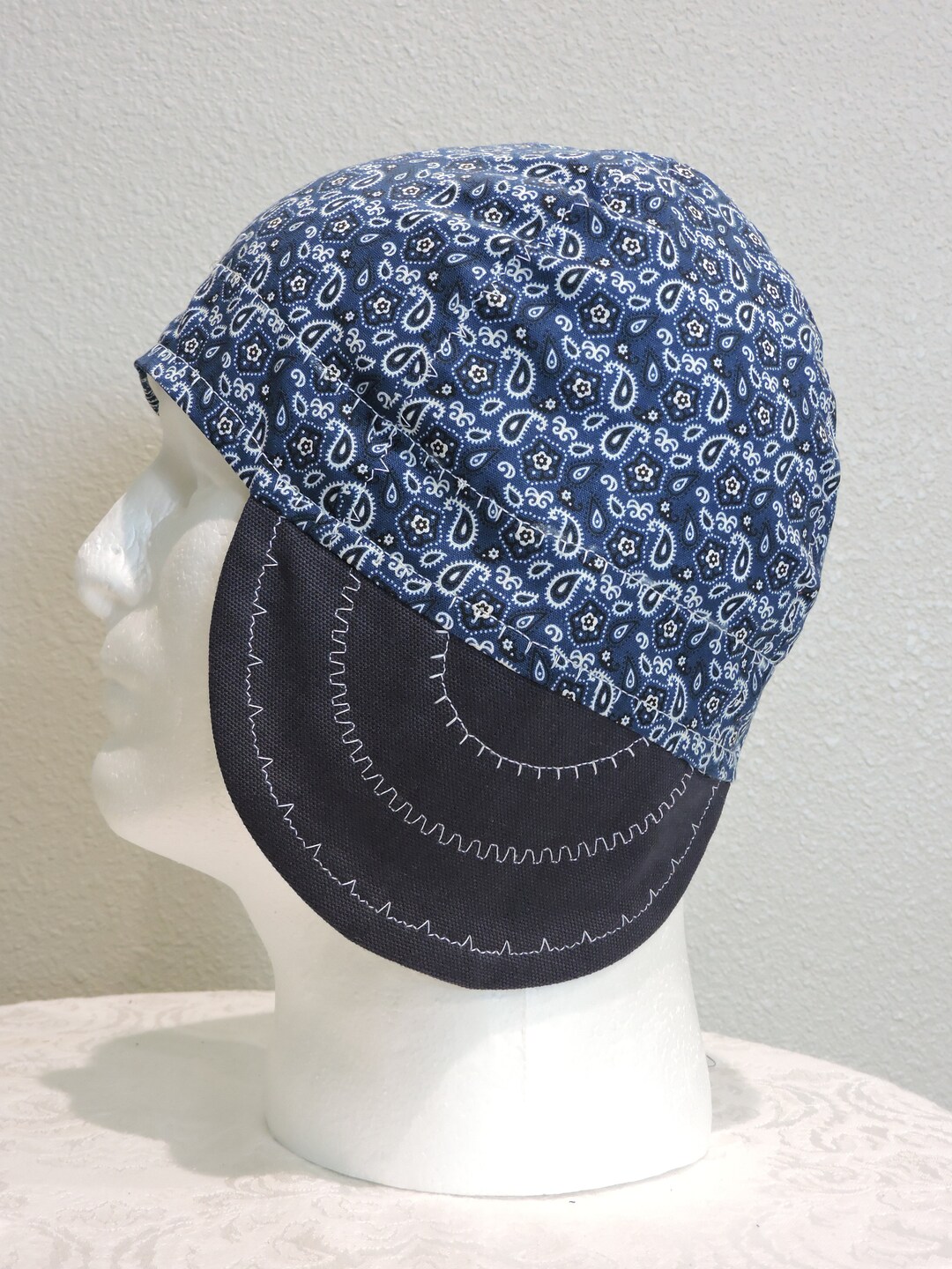 Navy Blue Bandana Welders Cap, Navy Blue Welding Cap, Reversible, 100% ...
