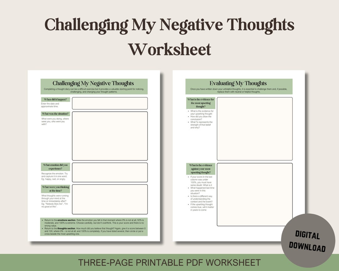 Thought Challenging Worksheets CBT Therapy Therapy Journal - Etsy