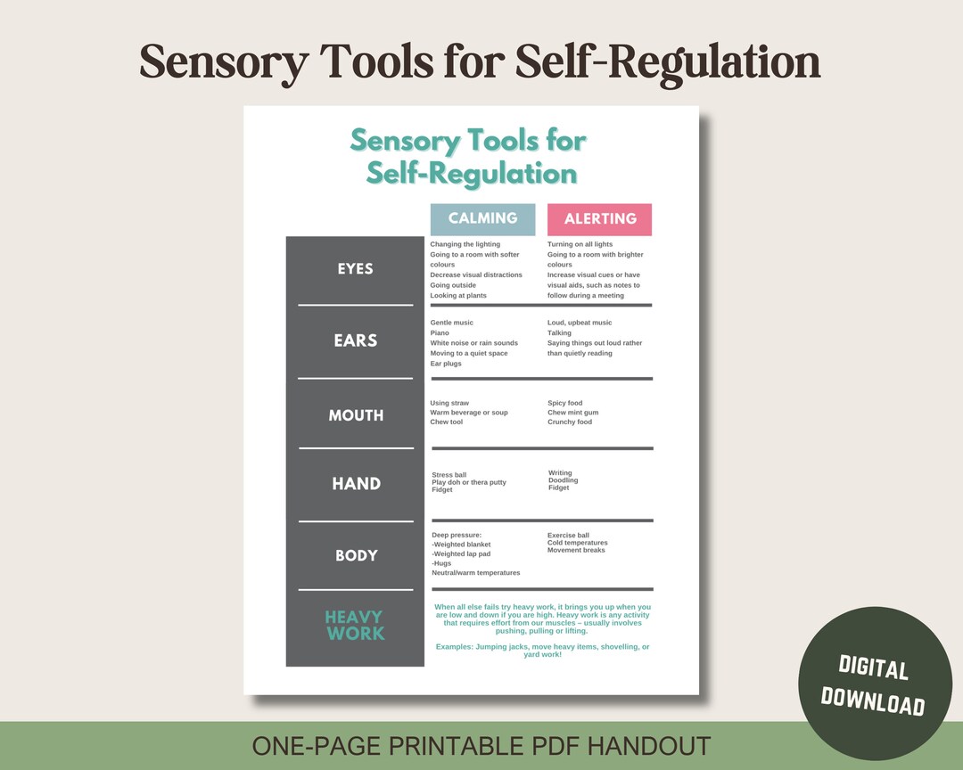 Sensory Tools for Self Regulation Handout and Poster for Therapy or ...