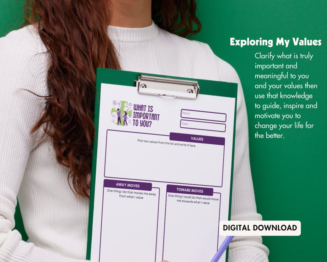 Values Exploration Worksheet // Acceptance Commitment Therapy, Mental ...