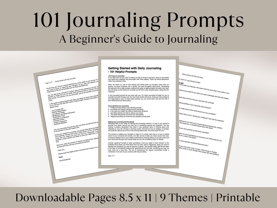 Beginner's Guide to Journaling - 101 Journaling Prompts - Etsy