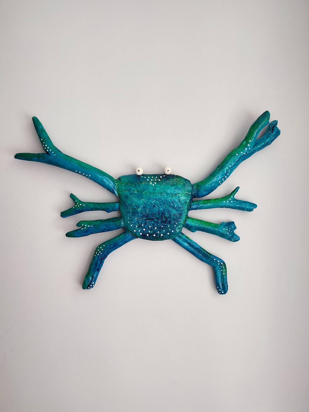 Wall Mounted Hand-painted Sculpture of a Blue Crab Made From Driftwood ...