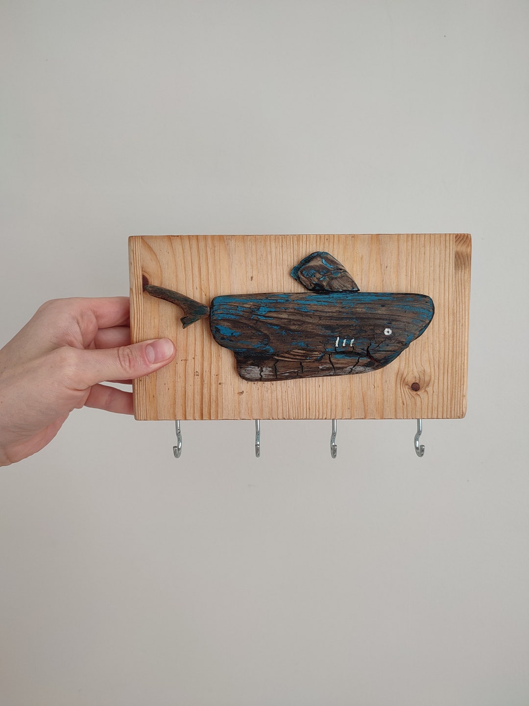 Driftwood Shark Key Hanger With Hooks - Etsy