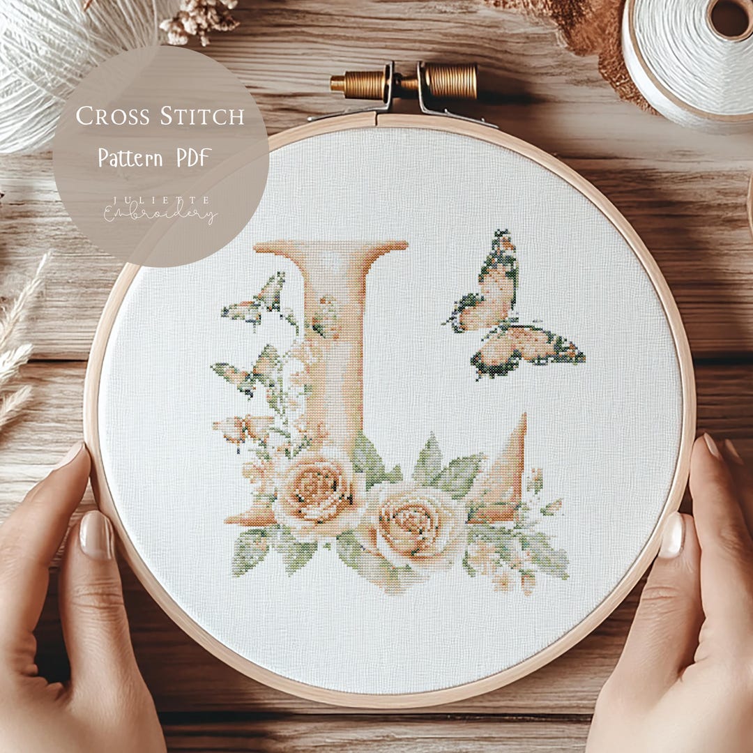 Custom Cross Stitch Alphabet Letter Pattern| Peach Letter Embroidery ...