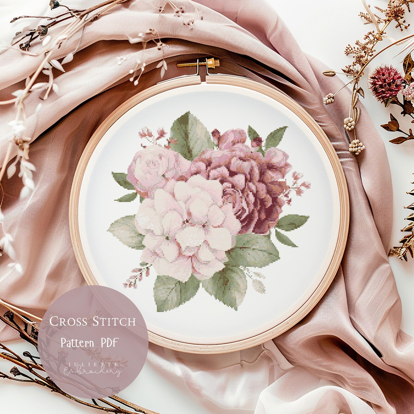 Cross Stitch Pattern Flower Hydrangeas|floral Embroidery Design Pdf ...