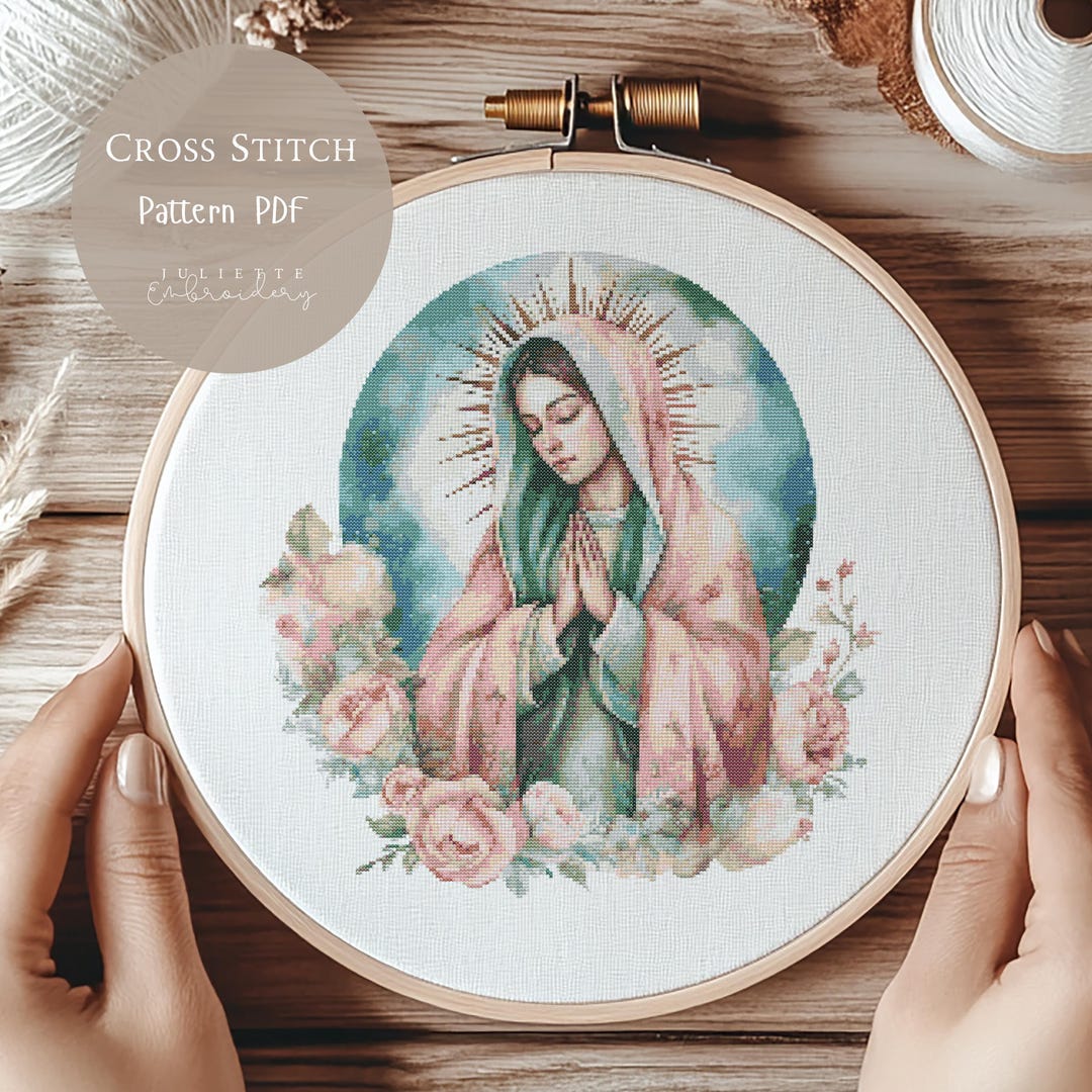 Cross Stitch Pattern Virgin Mary and Flower|embroidery Designs PDF| Our ...