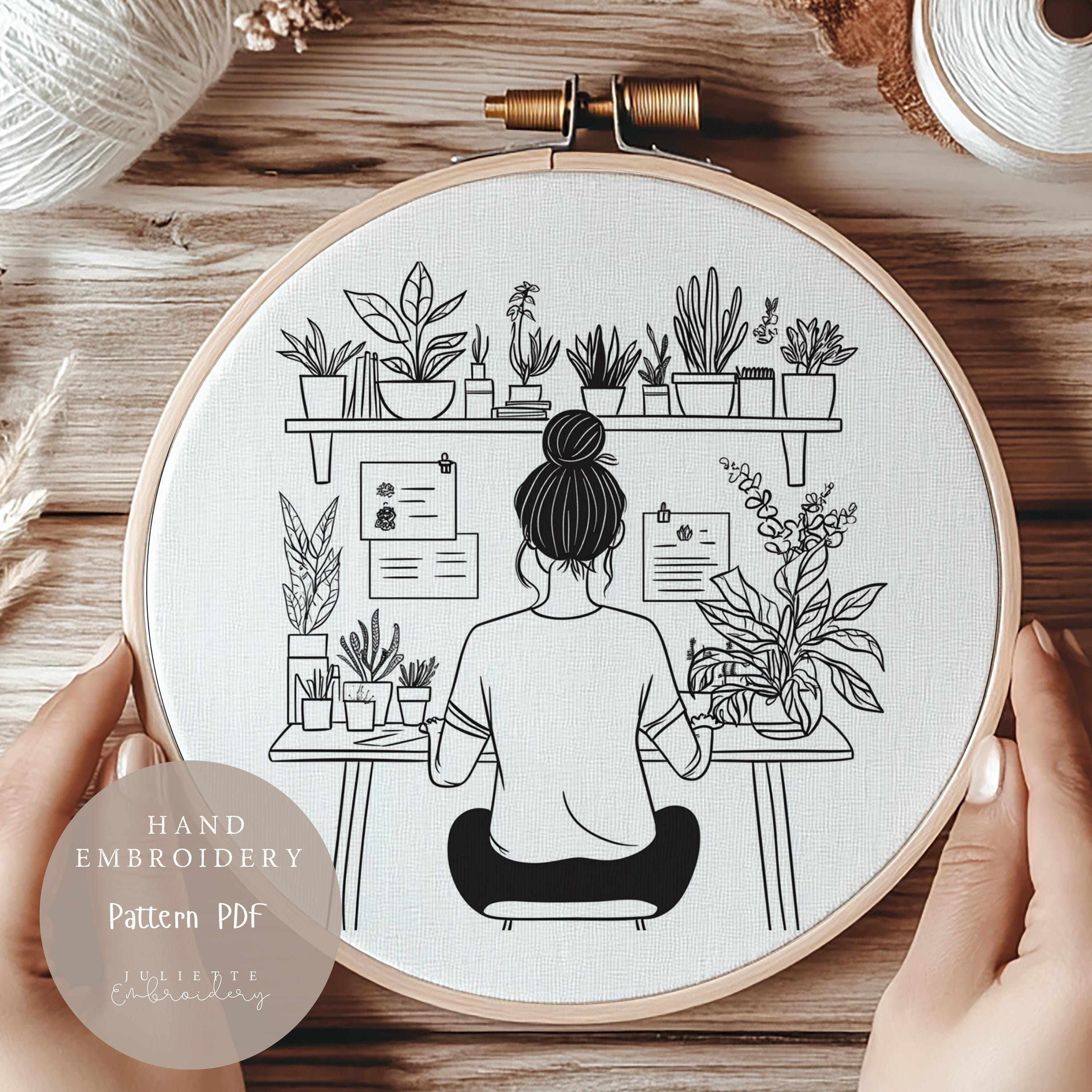Woman Embroidery PDF Pattern| Girl Relaxing Time Embroidery Design ...