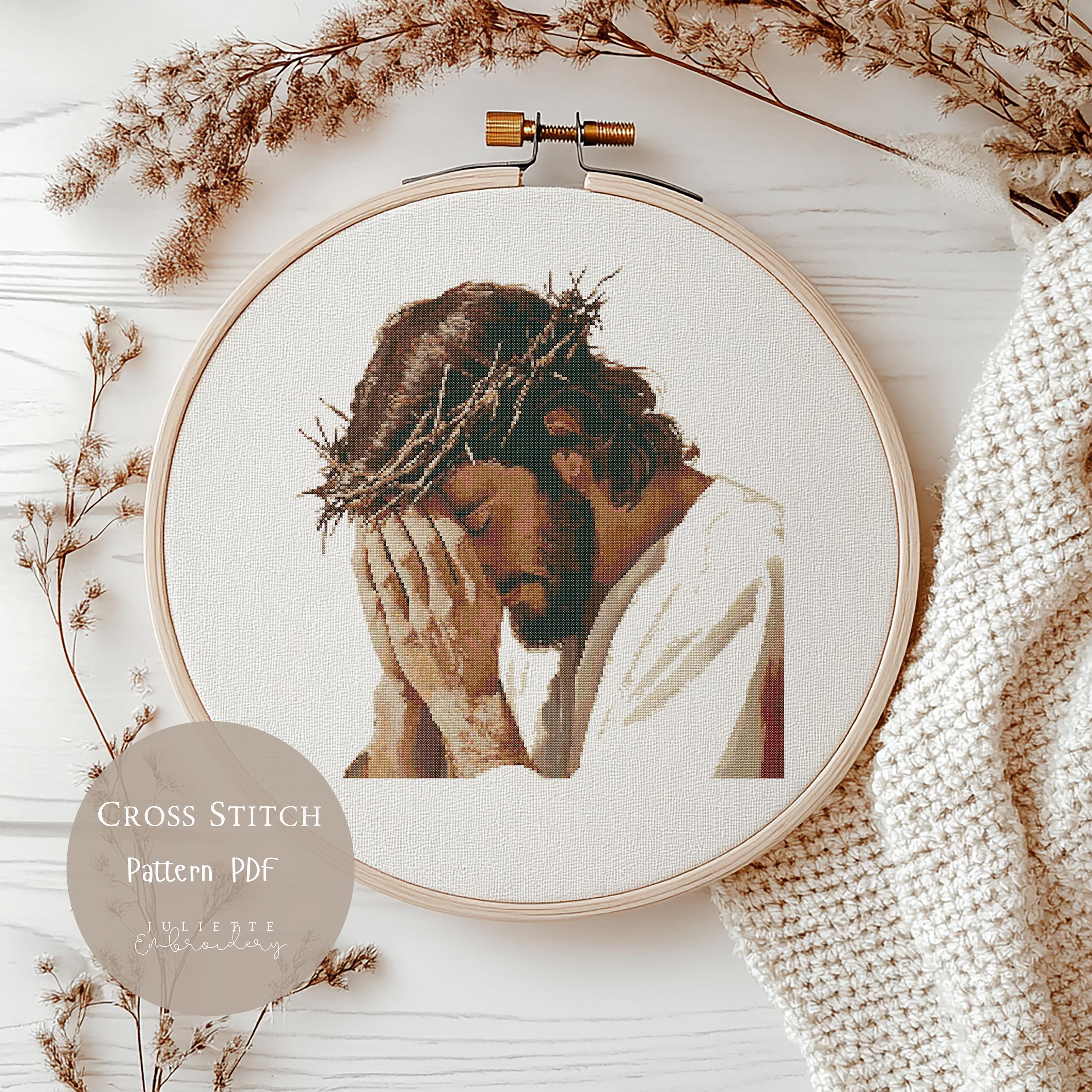 Cross Stitch Pattern Jesus Christ Praying |embroidery Designs PDF ...